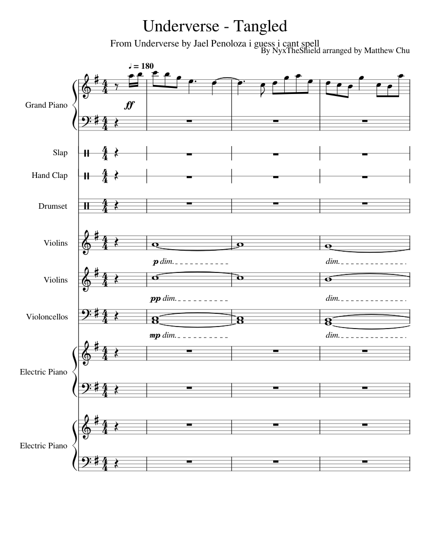 Underverse - Tangled Sheet Music for Piano, Drum group, Strings group ...
