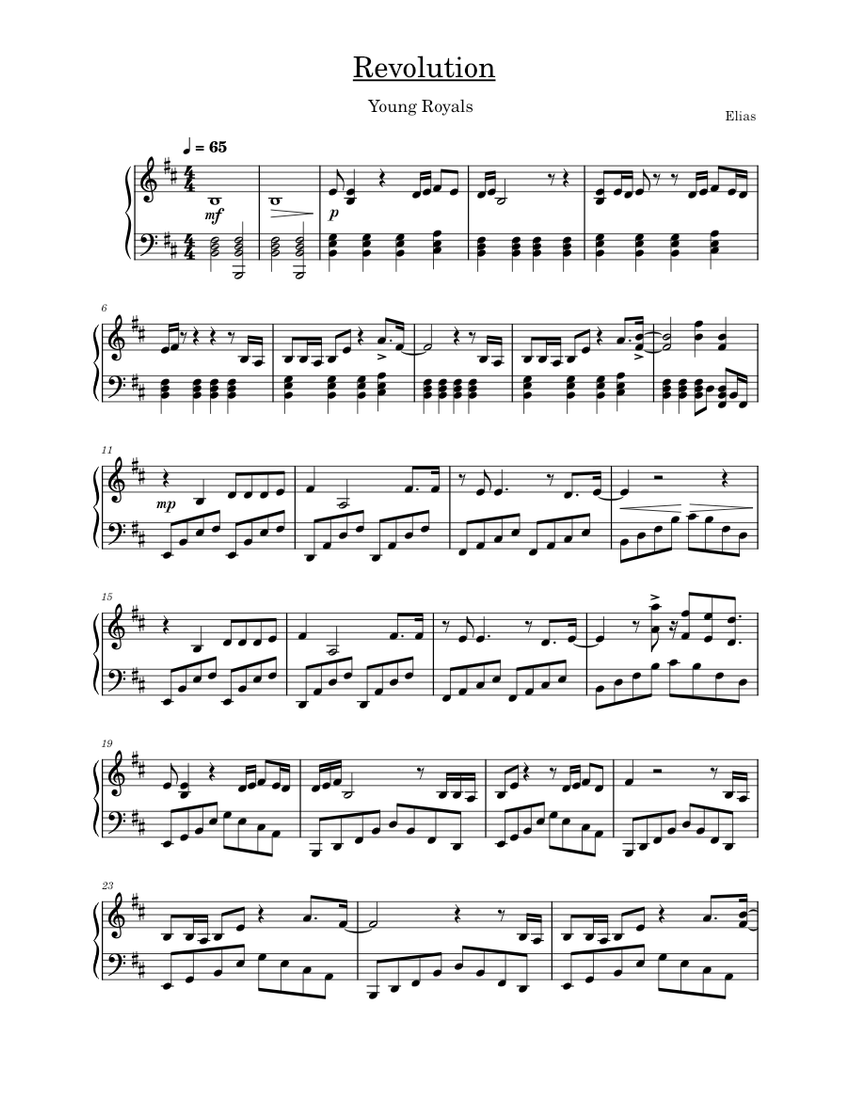 Revolution – Elias (Young Royals) Sheet Music for Piano (Solo ...