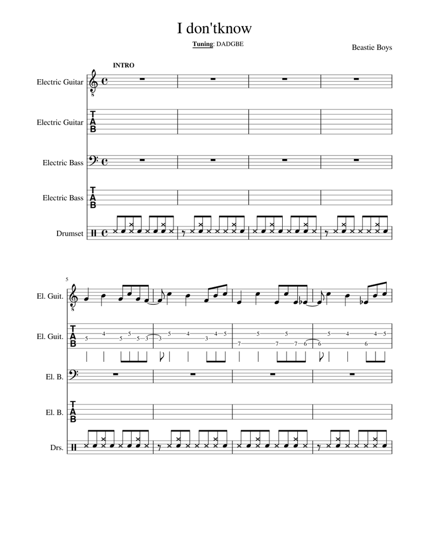 I don't know "Beastie Boys" (guitar/bass/drum) Sheet music for Guitar ...