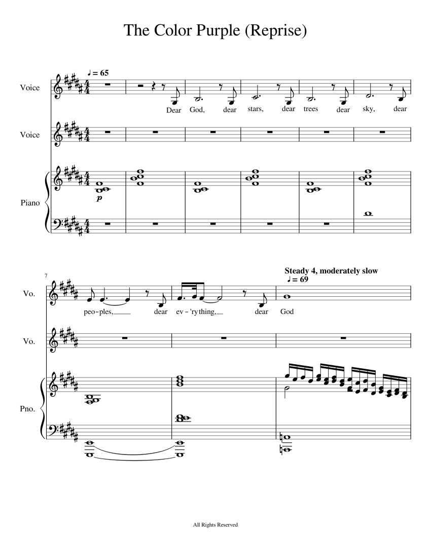 The Color Purple Reprise Sheet Music for Piano, Vocals, Mezzo soprano ...