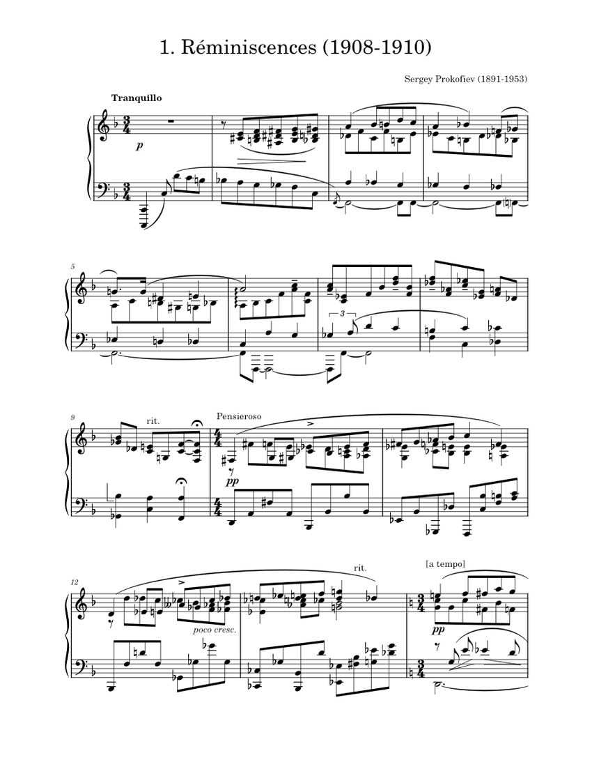 Four Piano Pieces, Op.4 Nº.1 – Sergei Prokofiev Sheet Music for Piano ...