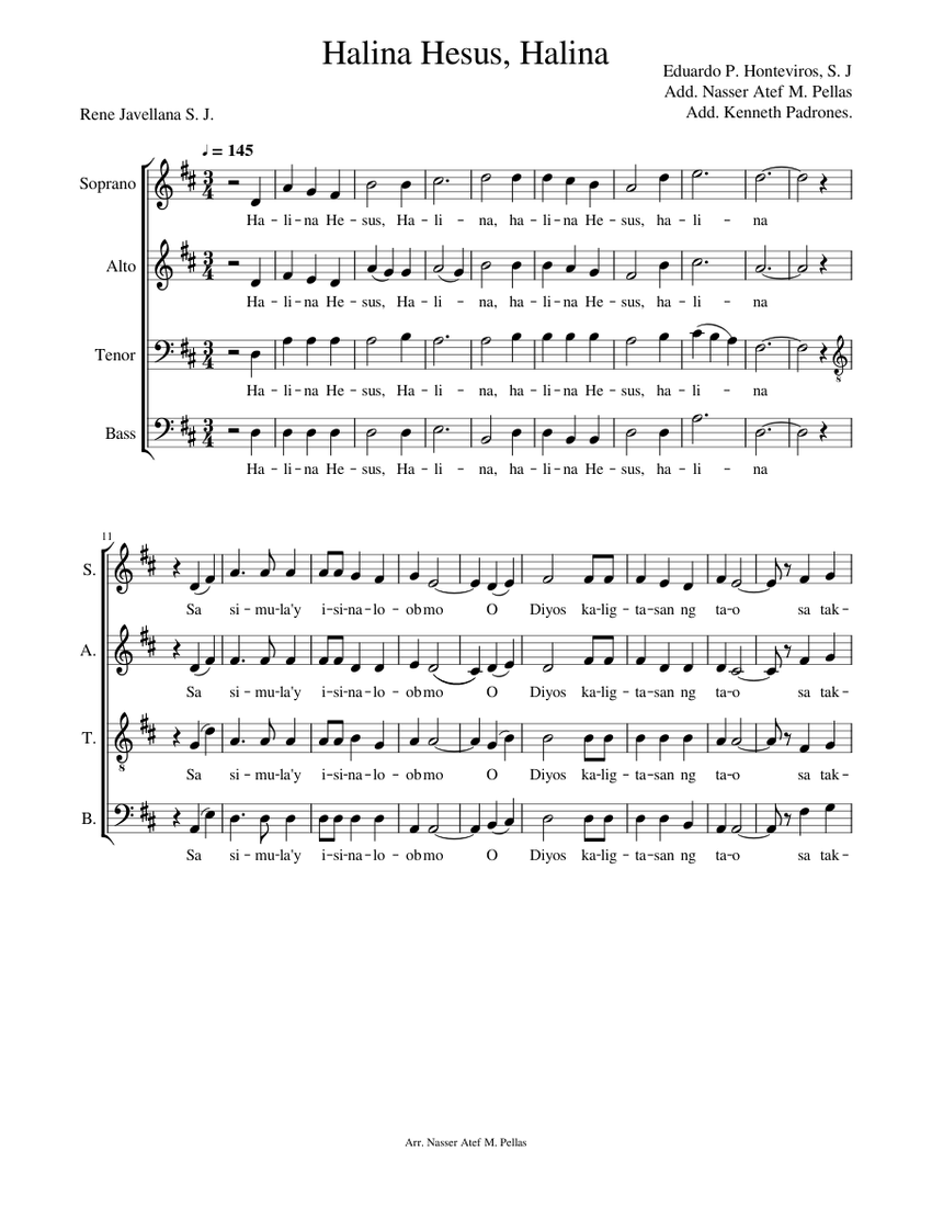 Halina Hesus, Halina SATB Sheet Music for Soprano, Alto, Tenor, Bass ...