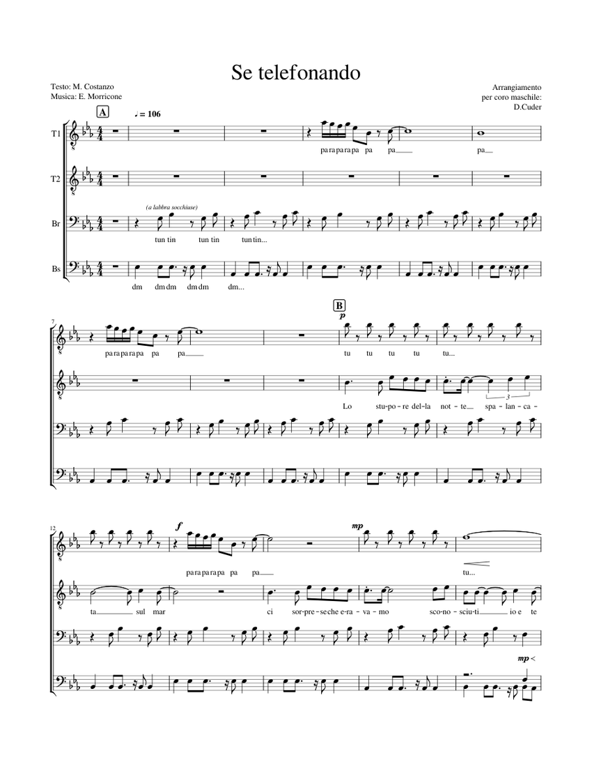 Se telefonando Sheet music for Tenor, Bass voice, Baritone (Choral ...