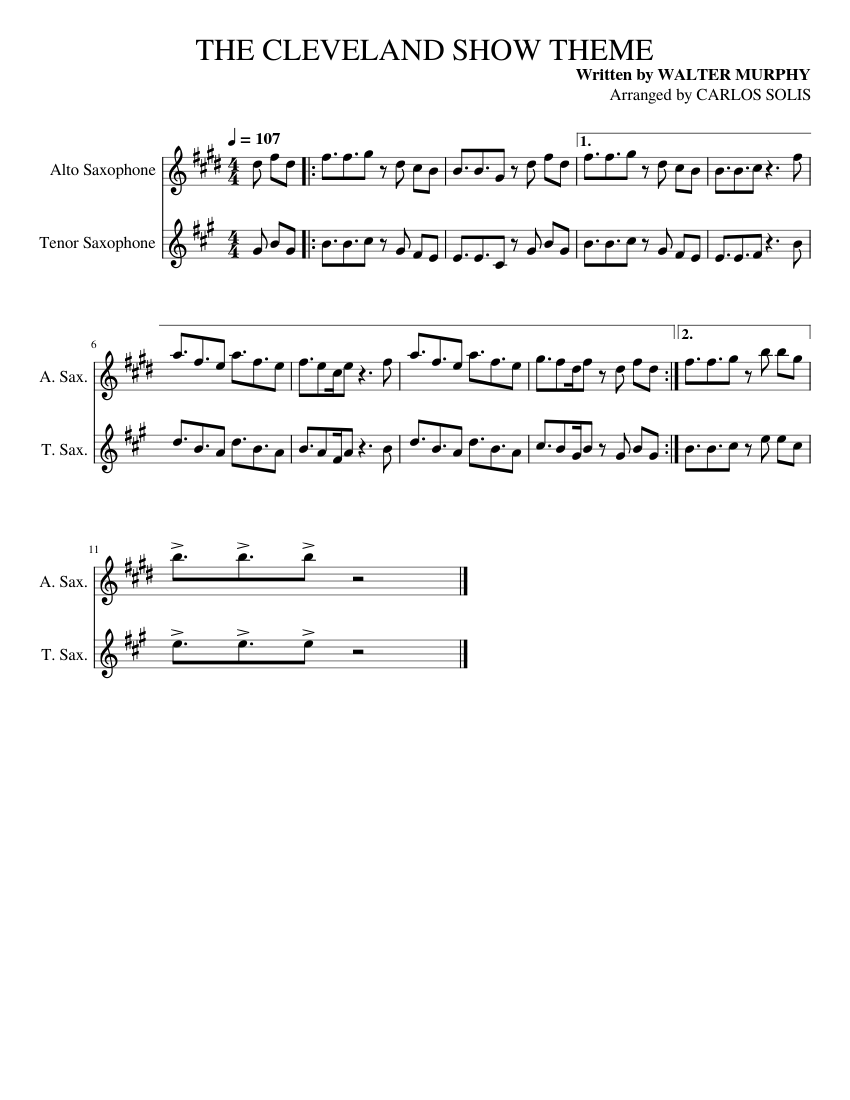 THE CLEVELAND SHOW INTRO by CARLIT0CHURRIT0 Sheet Music for Saxophone ...