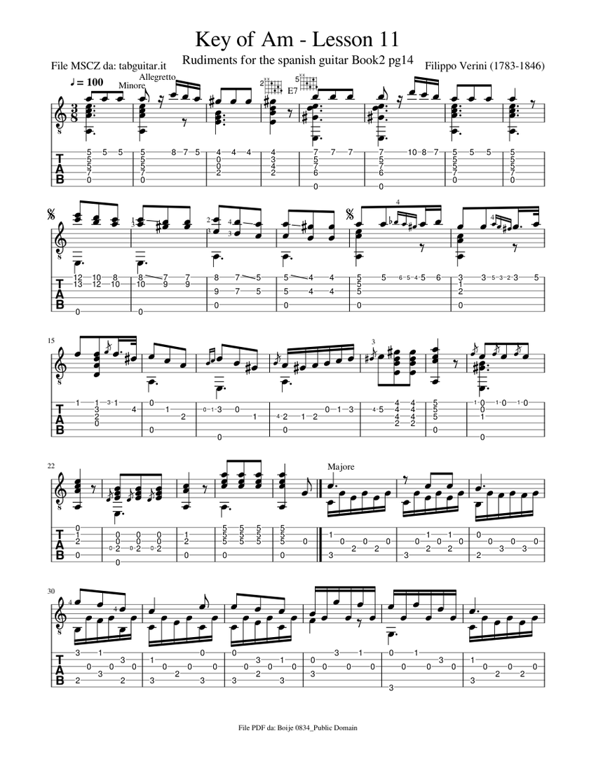 Verini - Key of Am - Lesson 11 Sheet music for Guitar (Solo ...