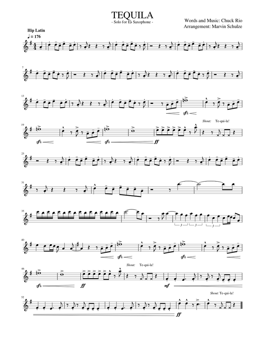 Tequila – The Champs Sheet Music for Saxophone alto (Saxophone Ensemble ...