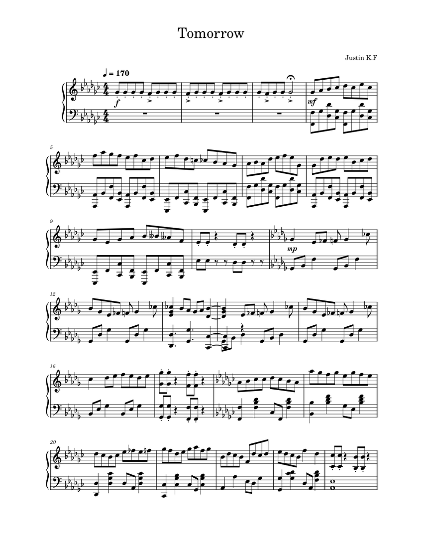 Tomorrow Sheet Music for Piano (Solo) | MuseScore.com