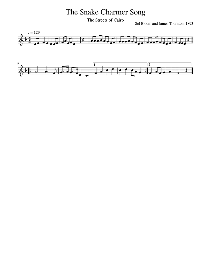 Sol Bloom and James Thornton - The Snake Charmer Song Sheet music for ...