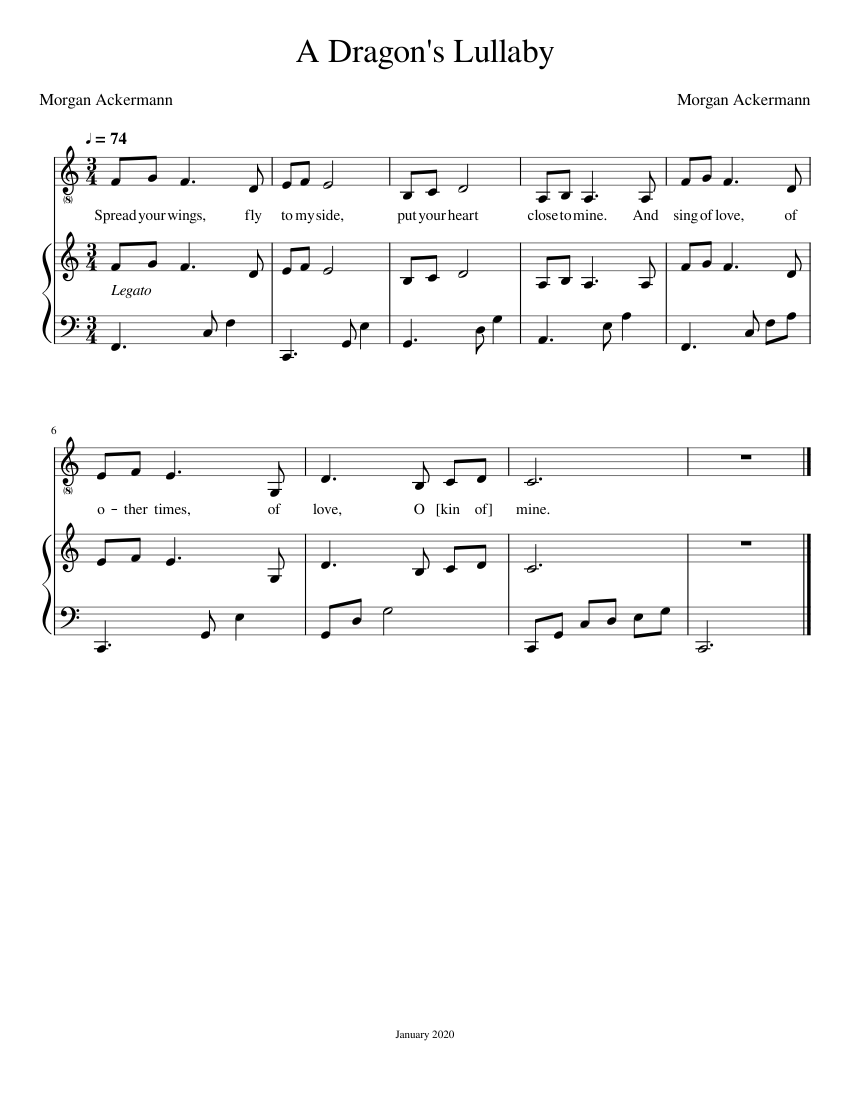 A Dragon's Lullaby Sheet music for Piano, Vocals (Piano-Voice ...