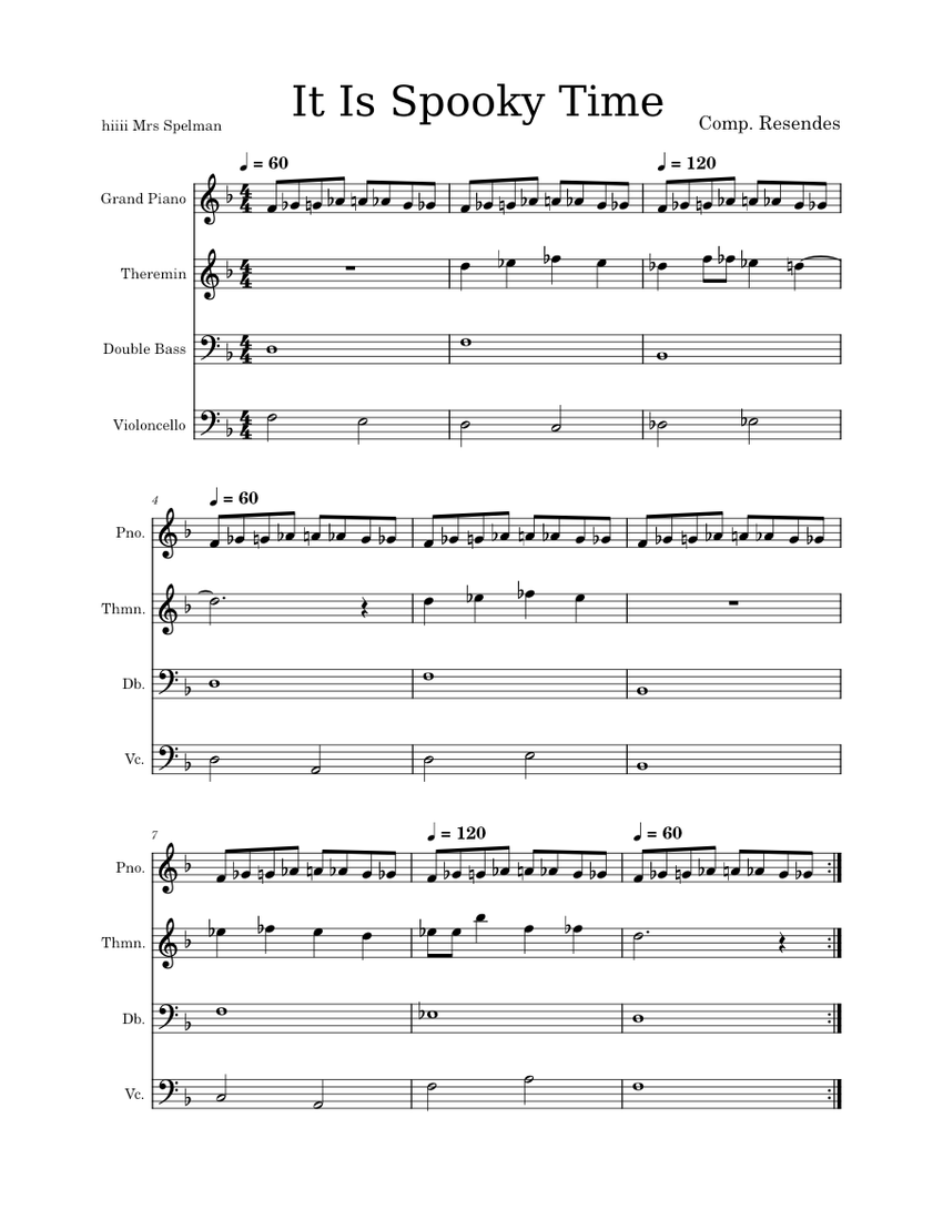 It Is Spooky Time Sheet music for Piano, Contrabass, Cello, Synthesizer ...