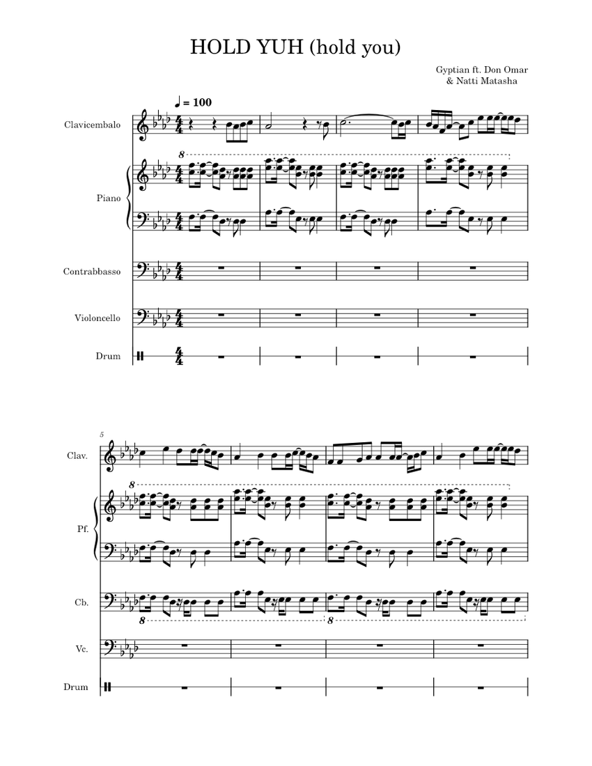 HOLD_YUH Sheet Music for Piano, Harpsichord, Contrabass, Snare drum & more instruments (Mixed ...
