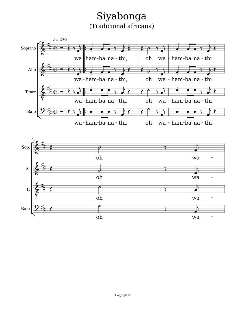 Siyabonga - SATB Sheet Music for Soprano, Alto, Tenor, Drum group (SATB ...