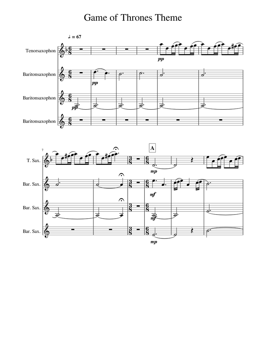 Game of Thrones Theme Sheet music for Saxophone tenor, Saxophone ...