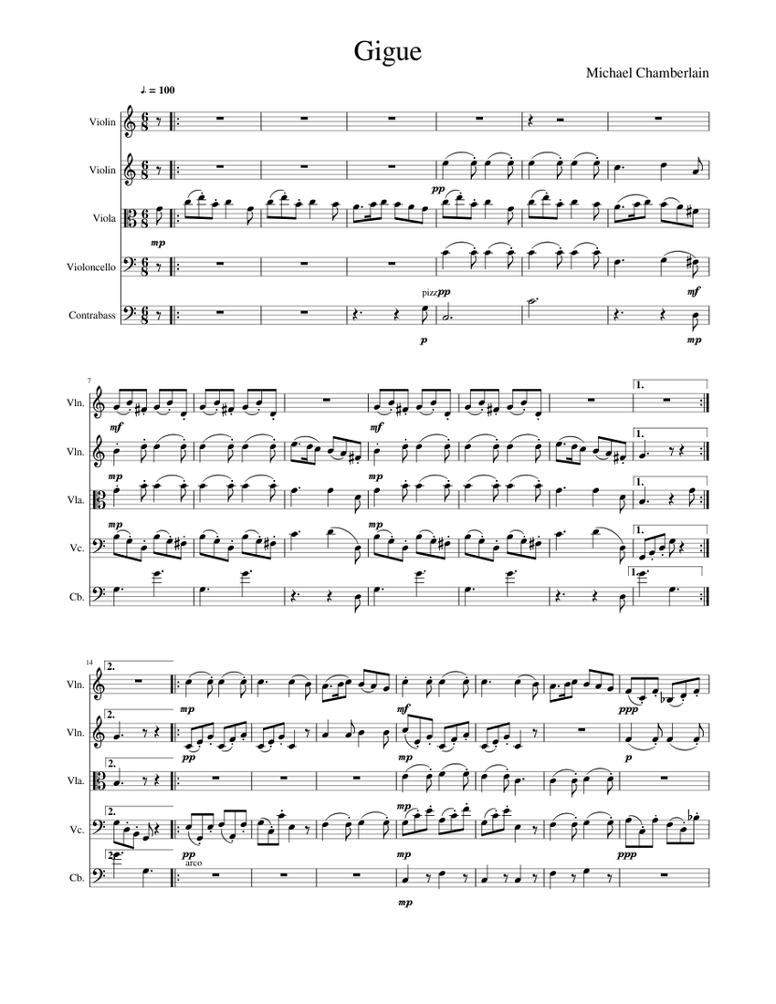 Gigue Sheet music for Contrabass, Violin, Viola, Cello (String ...