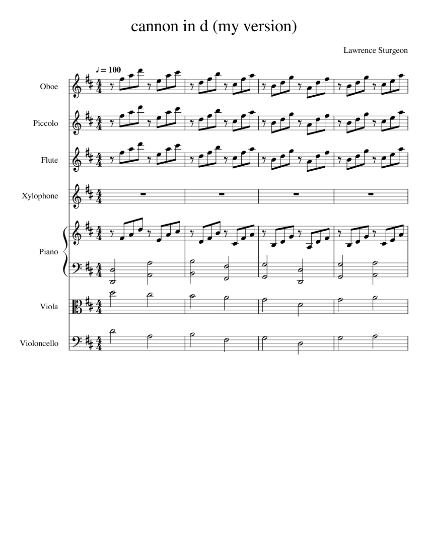 cannon_in_d_(my_version) Sheet music for Piano, Flute piccolo, Flute ...