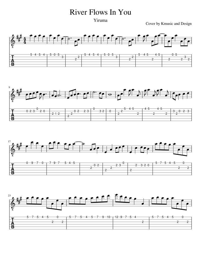 River Flows In You - Yiruma Sheet Music and Tab for Guitar (Solo ...