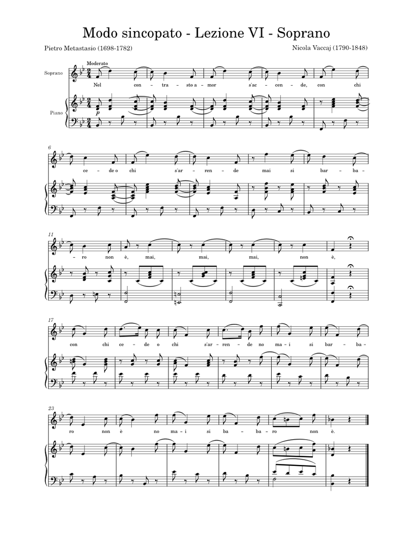 Vaccaj-6 Nel contrasto Sheet Music for Piano, Vocals (Piano-Voice ...