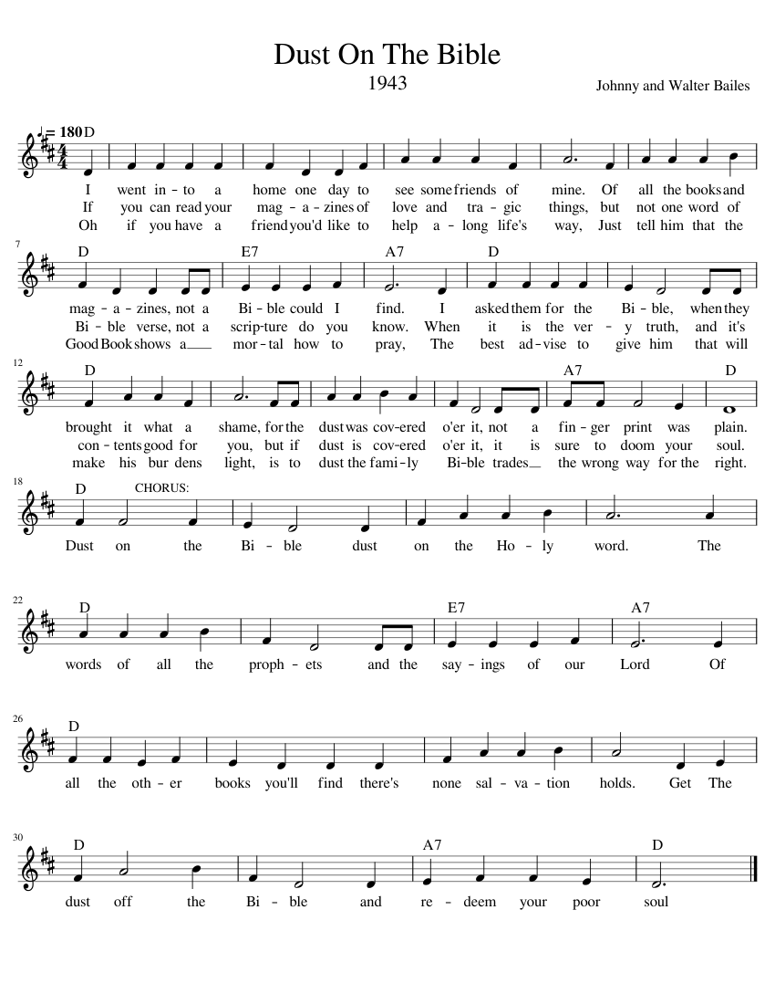 Dust On The Bible Sheet Music with Chords for Piano (Solo) easy ...