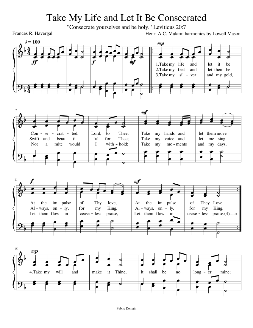 Take My Life, and Let It Be - Caesar H. A. Malan Sheet Music for Piano ...