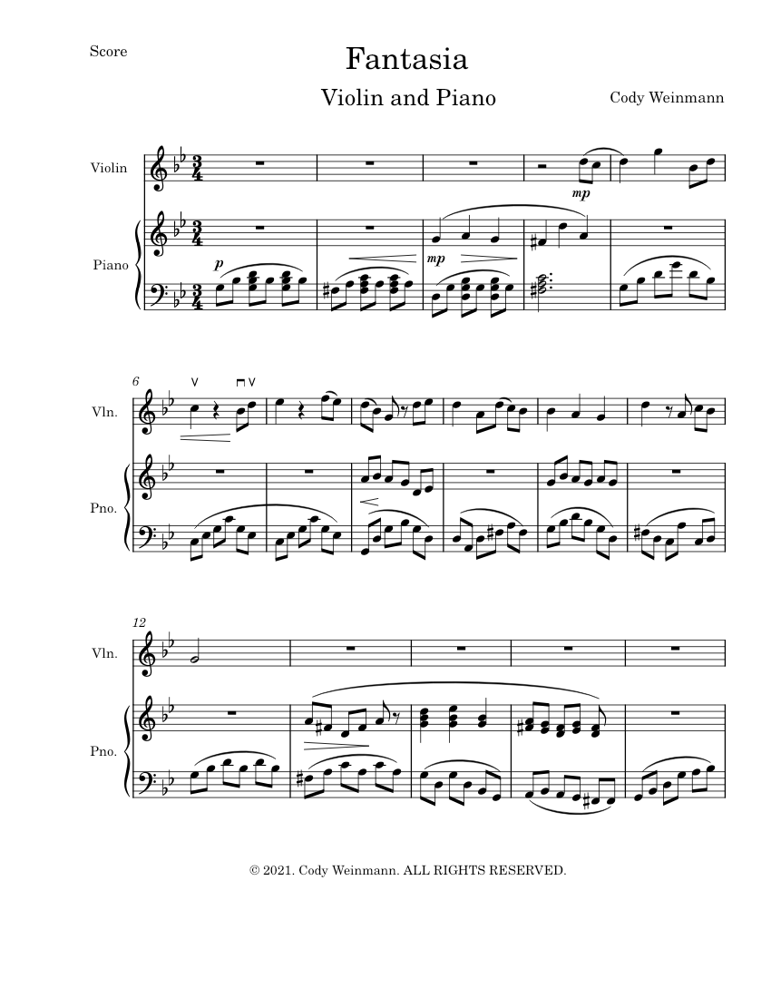 Fantasia Violin and Piano Sheet Music for Piano, Violin (Solo ...