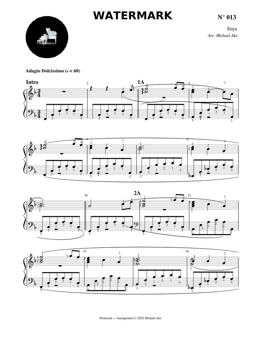Watermark Enya Sheet music for Piano (Solo) | Musescore.com