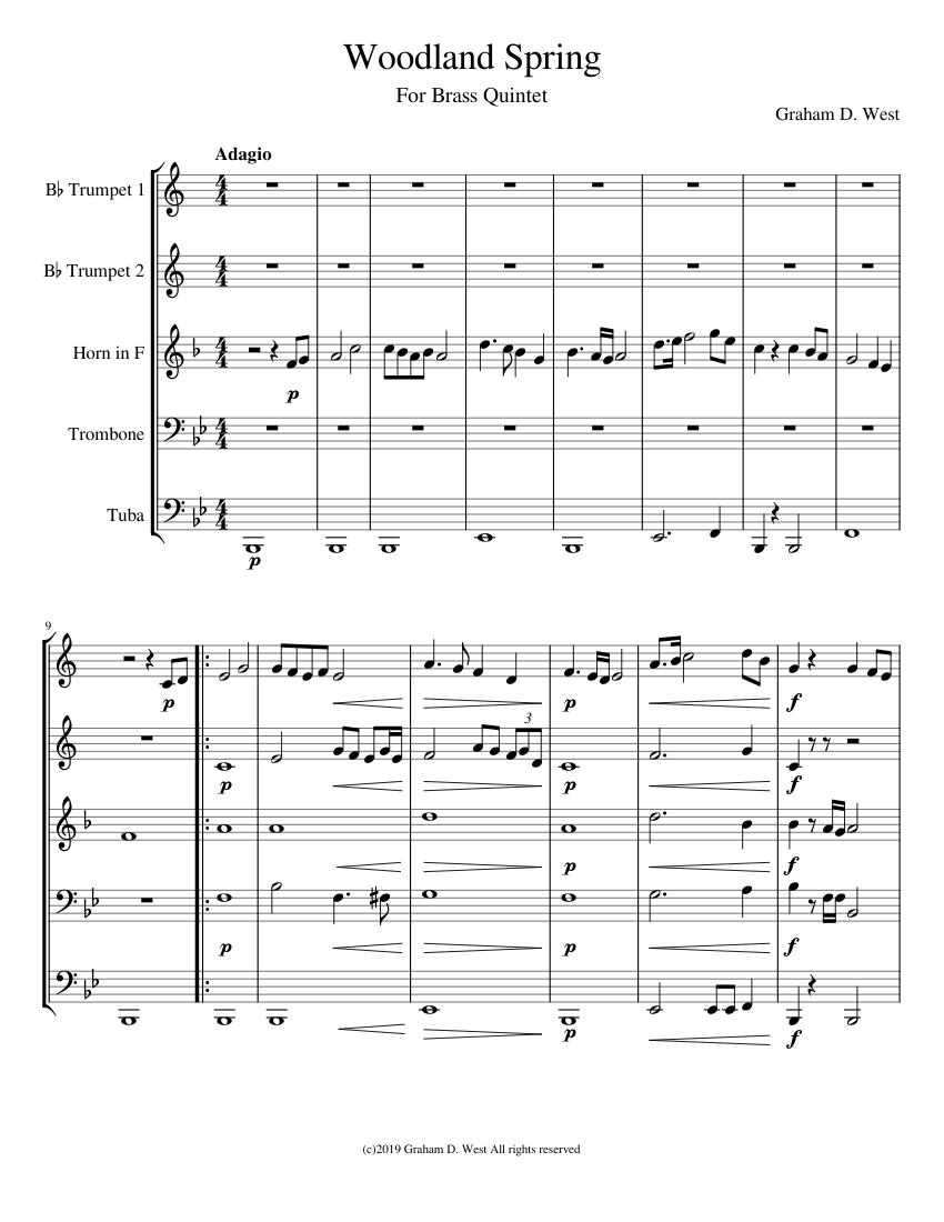 Woodland_Spring Sheet music for Trombone, Tuba, Trumpet in b-flat ...