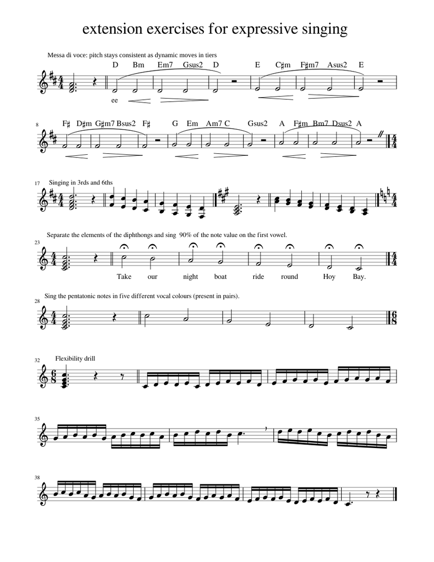 extension exercises for expressive singing Sheet music for Vocals (Solo ...