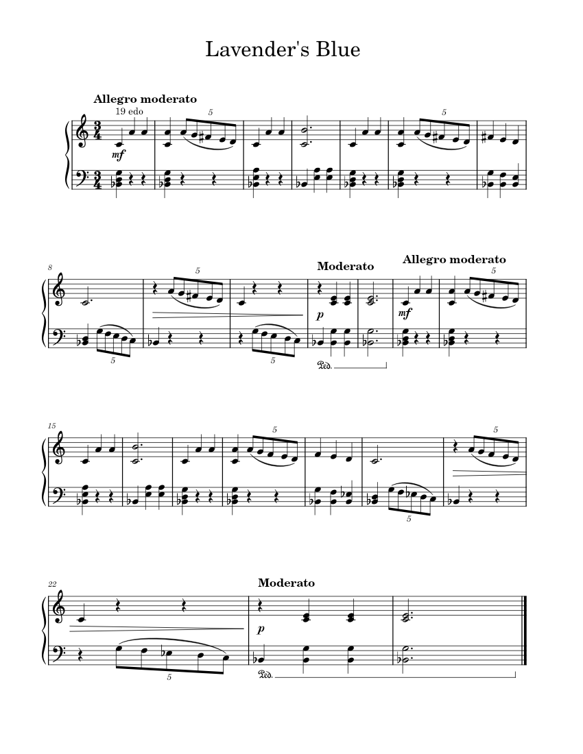 Lavender's Blue – Misc Traditional Sheet music for Piano (Solo) Easy ...