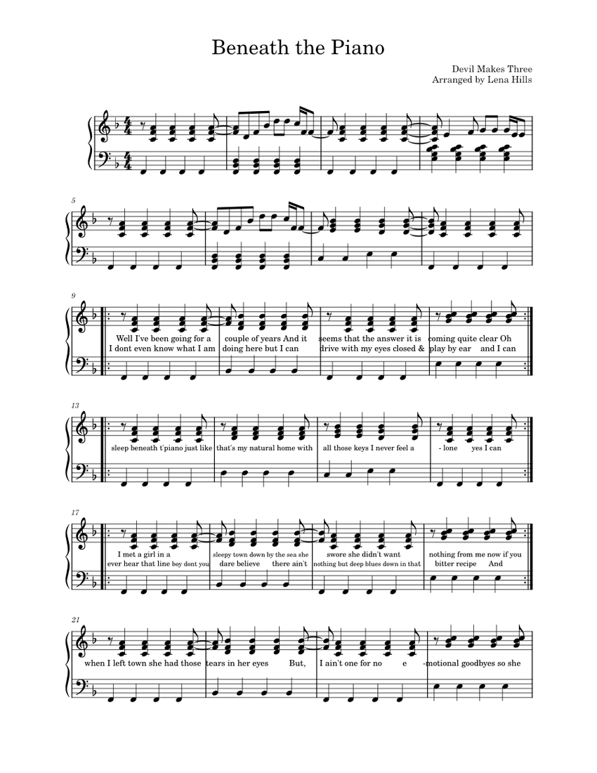 Beneath the piano – The Devil Makes Three Piano Accompaniment Sheet ...