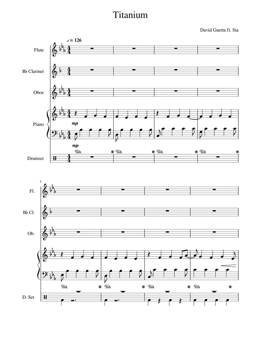 Titanium - David Guetta Sheet music for Piano, Flute, Oboe, Clarinet in ...