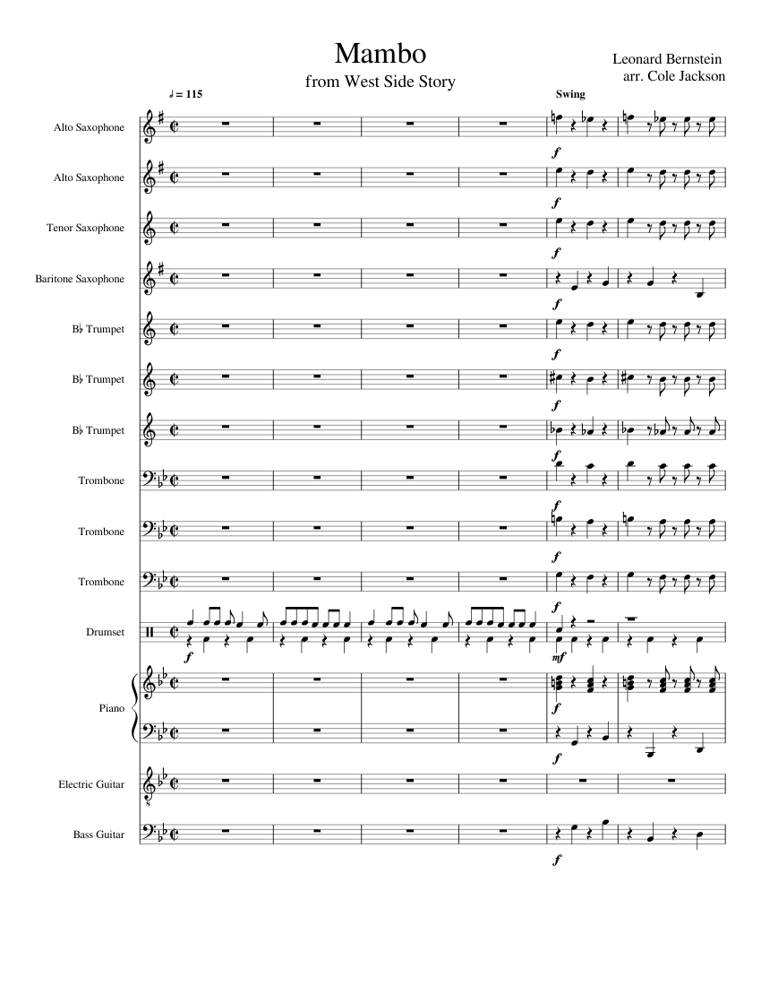 Mambo from West Side Story | Jazz Ensemble Sheet Music for Piano, Trombone, Saxophone alto ...