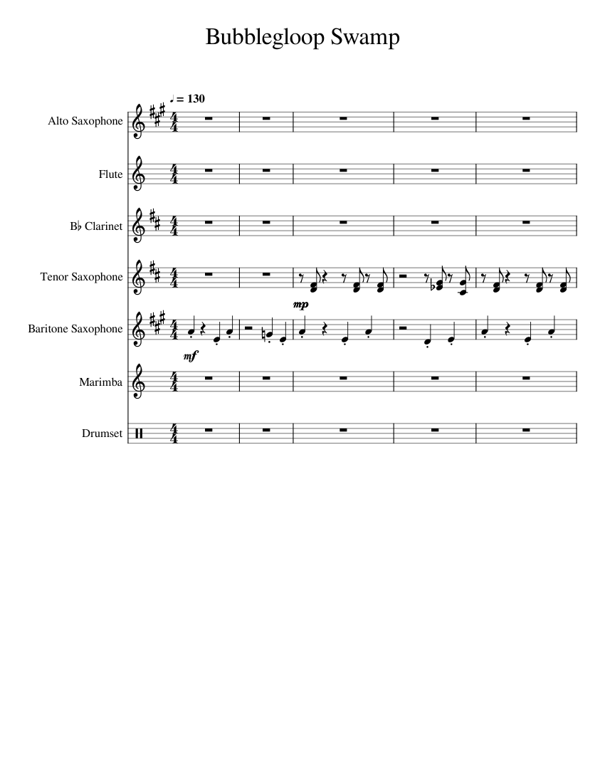 Bubblegloop Swamp Sheet music for Flute, Clarinet in b-flat, Saxophone ...