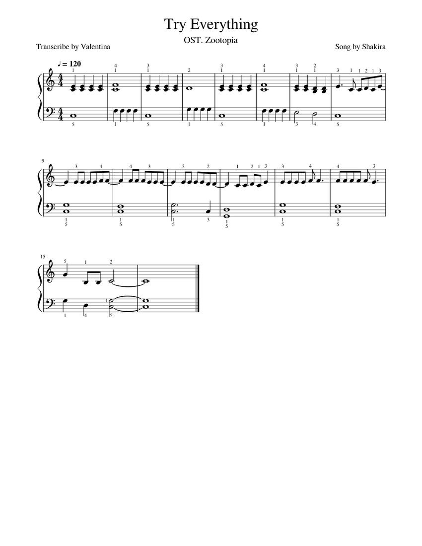 Try Everything Sheet Music for Piano (Solo) easy | MuseScore.com