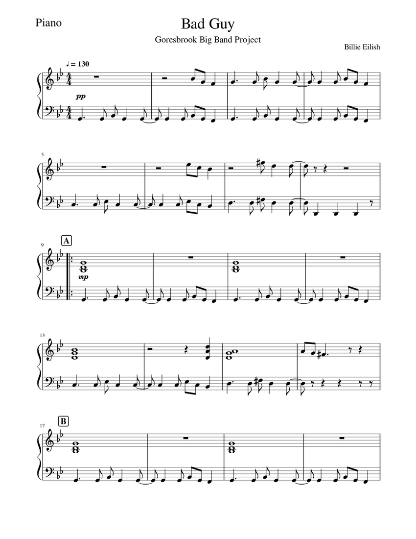 Bad Guy-Piano Sheet music for Piano (Jazz Band) | Musescore.com