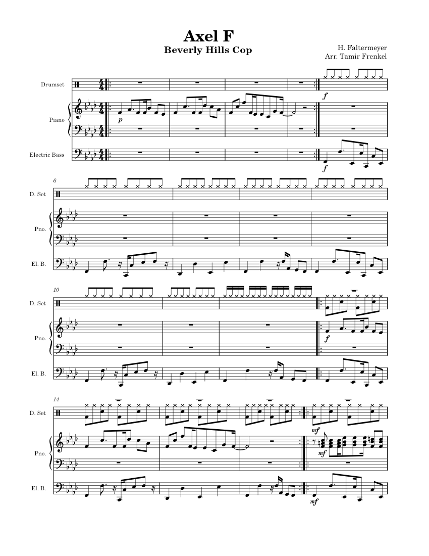 Axel F - Beverly Hills Cop by Harold Faltermeyer Sheet music for Piano ...