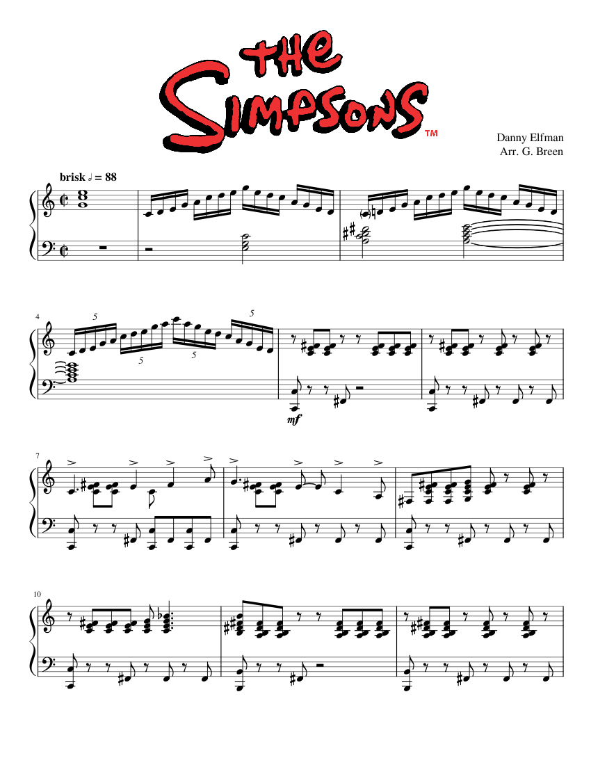 The Simpsons Sheet Music for Piano (Solo) | MuseScore.com