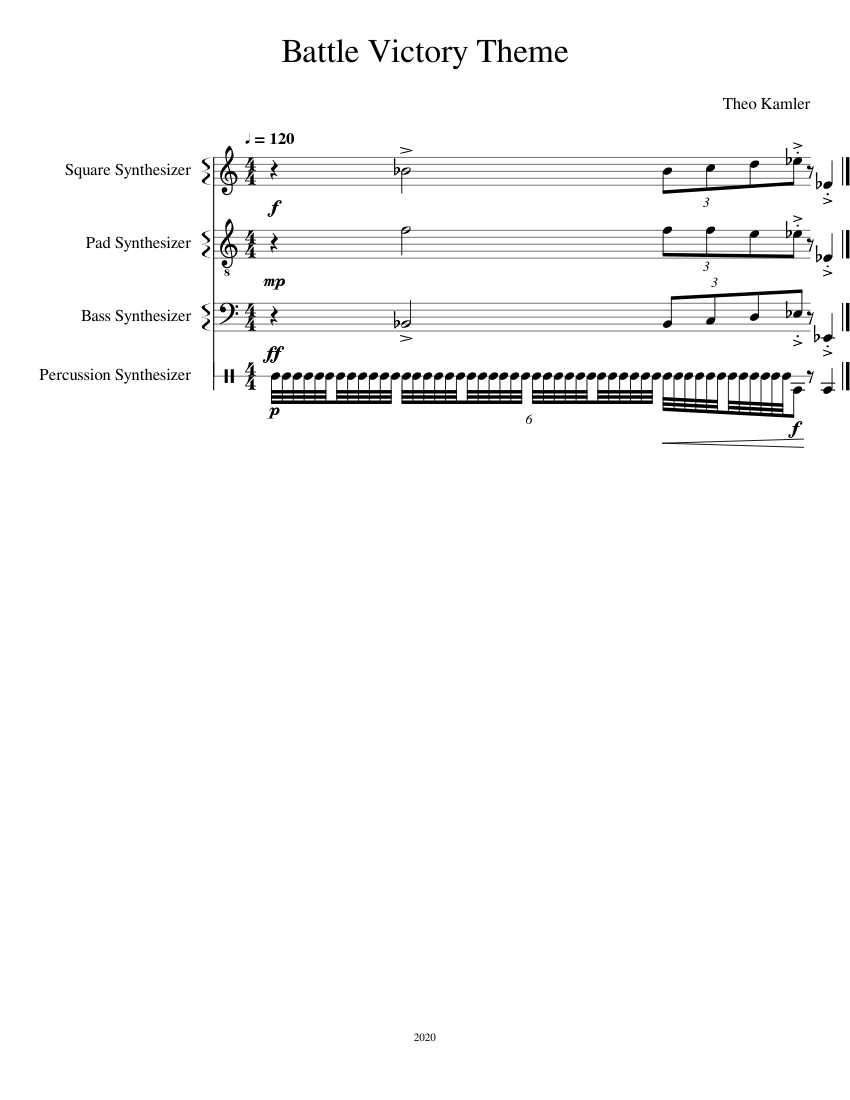 Battle Victory Theme Sheet music for Bass guitar, Tom tom, Synthesizer ...