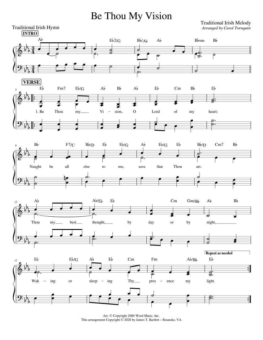 Be Thou My Vision Sheet Music with Chords for Piano (Solo) easy ...