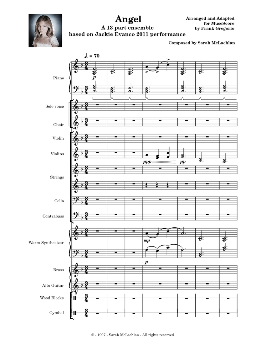 Angel - a piano ensemble Sheet Music for Piano, Vocals, Contrabass ...