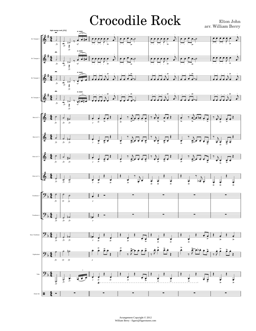 Crocodile Rock - Elton John/arr. William Berry Sheet Music for Trombone ...