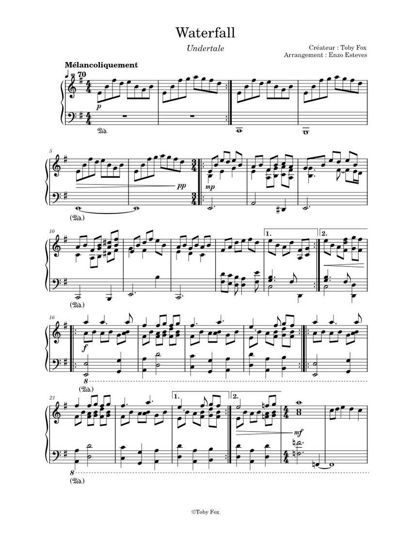 Waterfall – Toby Fox Sheet music for Piano (Solo) | Musescore.com