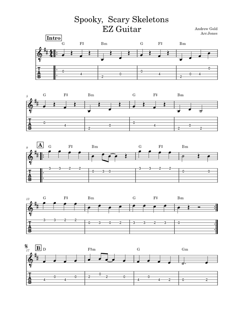 Spooky Scary Skeletons – Andrew Gold; Arr.Jones Sheet Music for Guitar ...