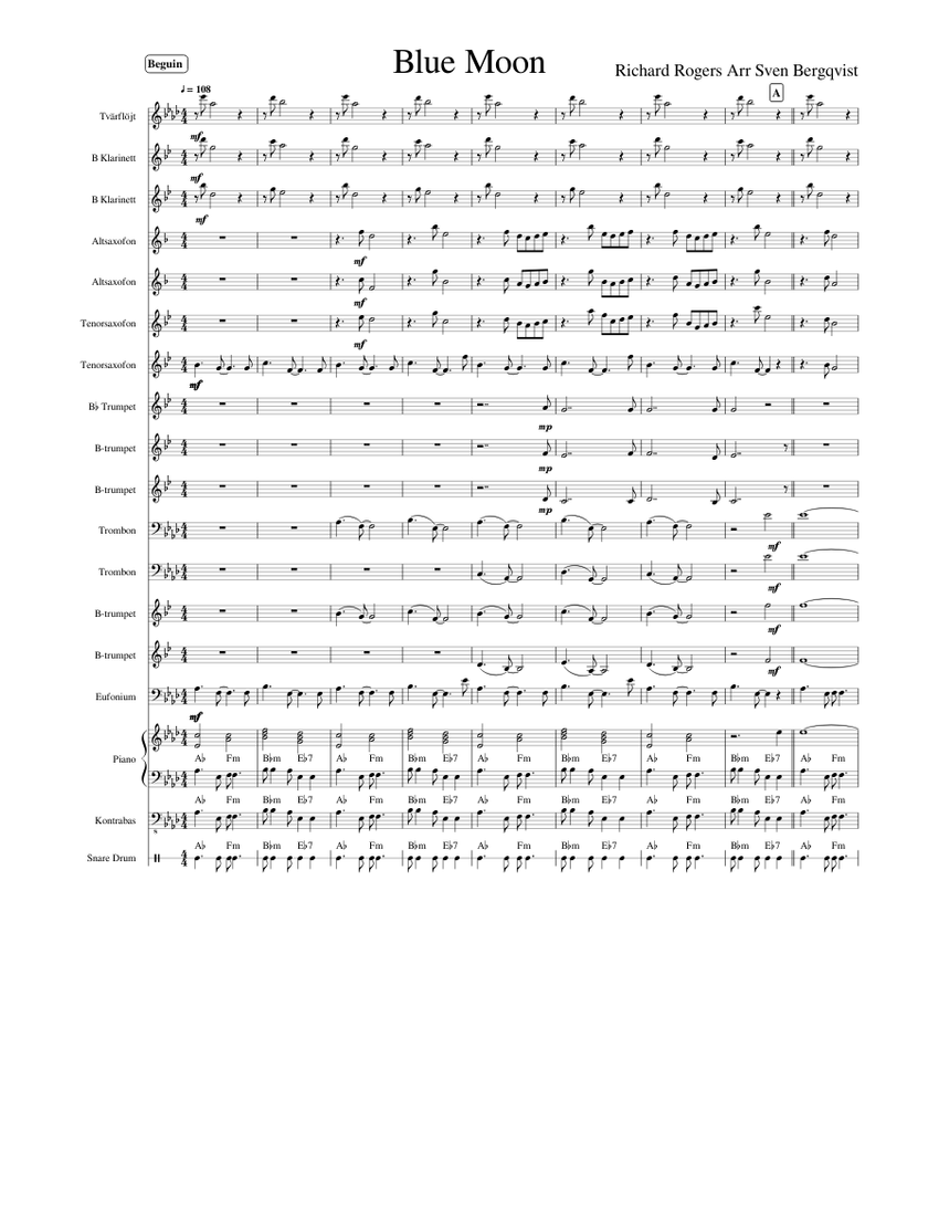 Blue Moon Sheet Music for Piano, Trombone, Euphonium, Flute & more ...