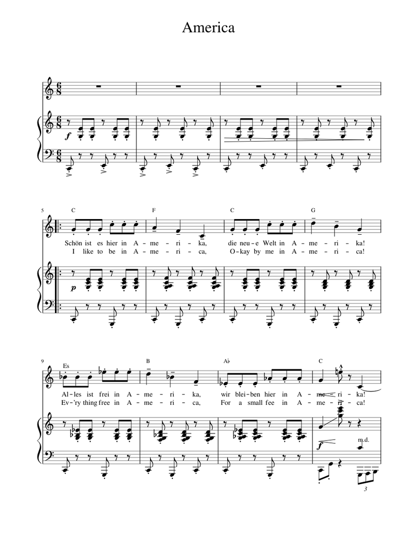 America Sheet Music with Chords for Piano (Solo) | MuseScore.com
