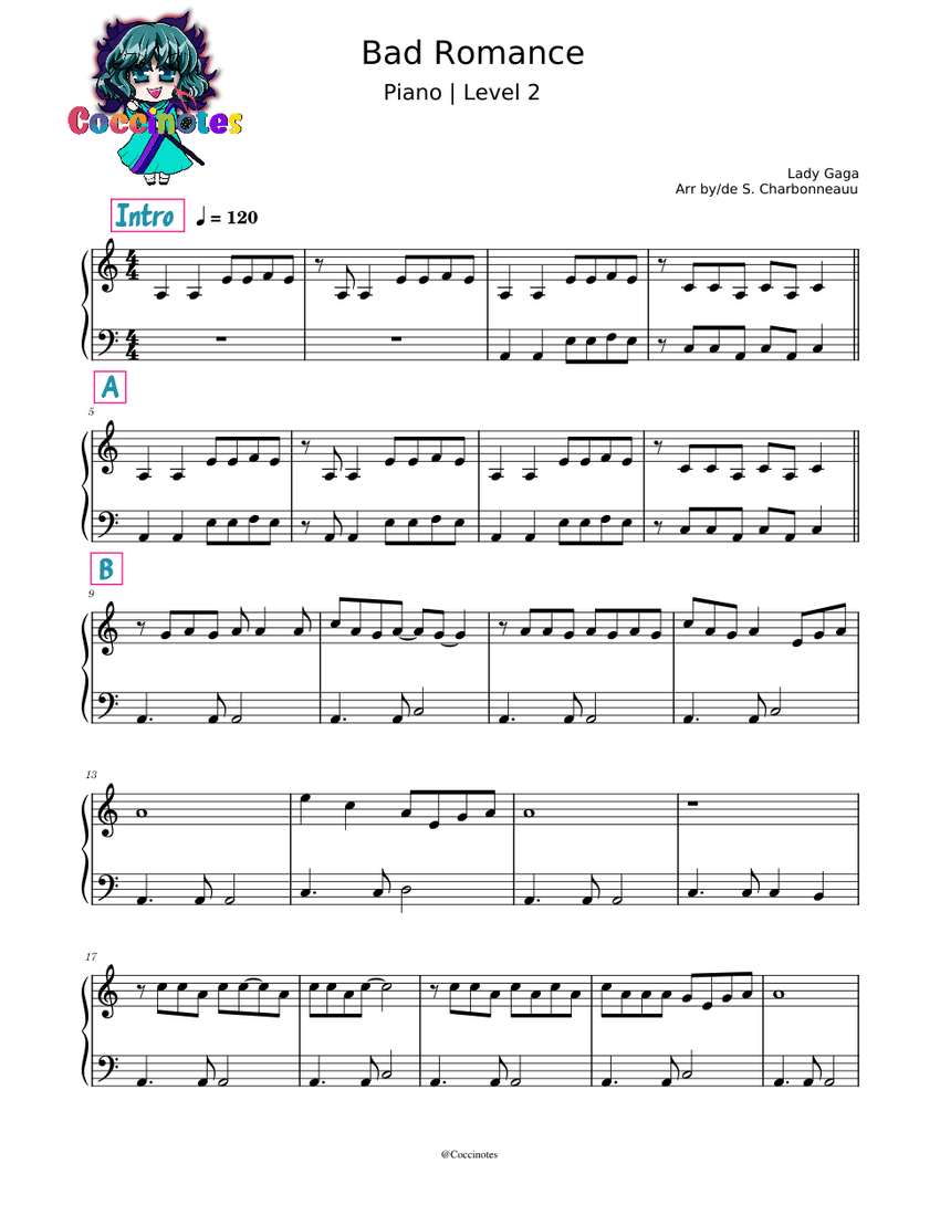 Bad romance | Piano Level 2 Sheet music for Piano (Solo) | Musescore.com