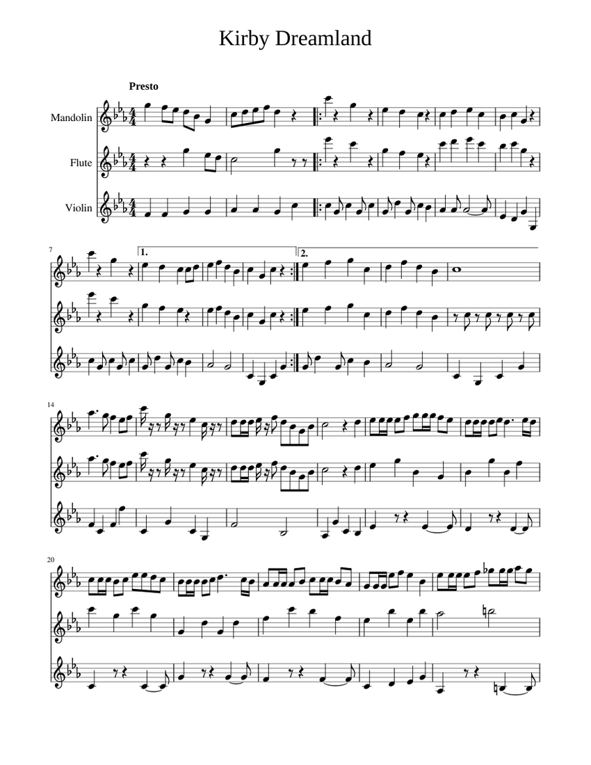 Kirby Dreamland - mandolin, flute, violin Sheet Music for Flute, Violin ...