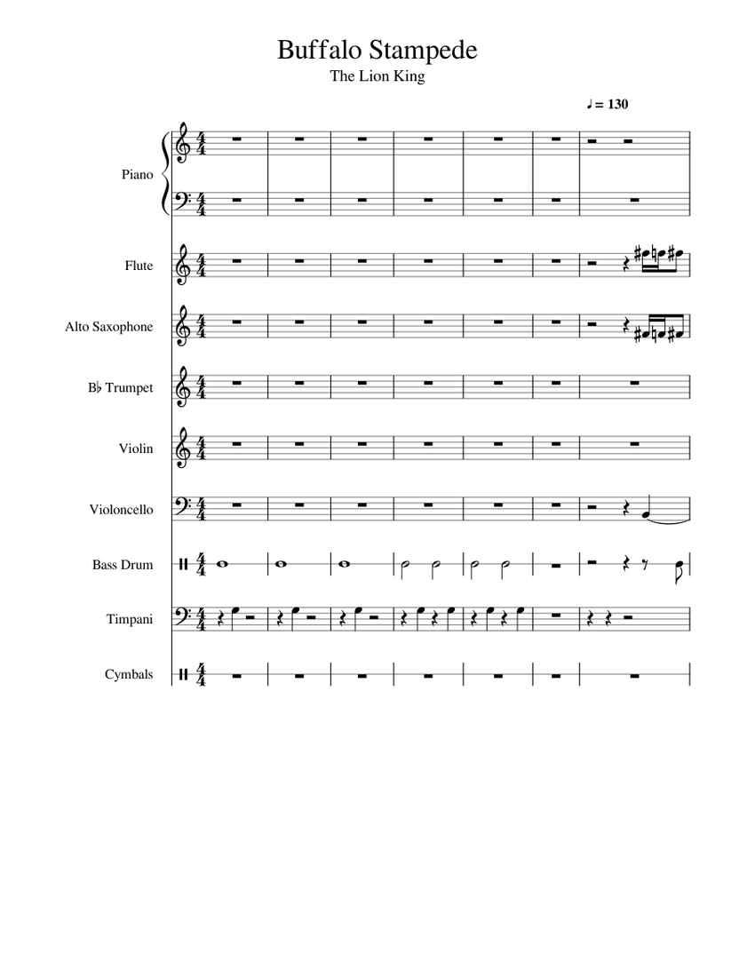 Buffalo Stampede Sheet Music for Piano, Flute, Saxophone alto, Trumpet ...