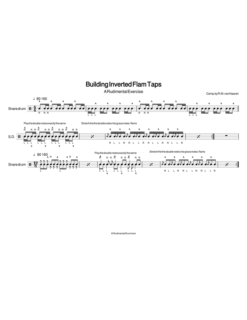 Building Inverted Flam Taps Sheet music for Snare drum (Solo) | Musescore.com