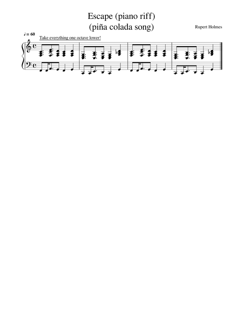 Escape (piano riff) (Piña colada song) Sheet music for Piano (Solo ...