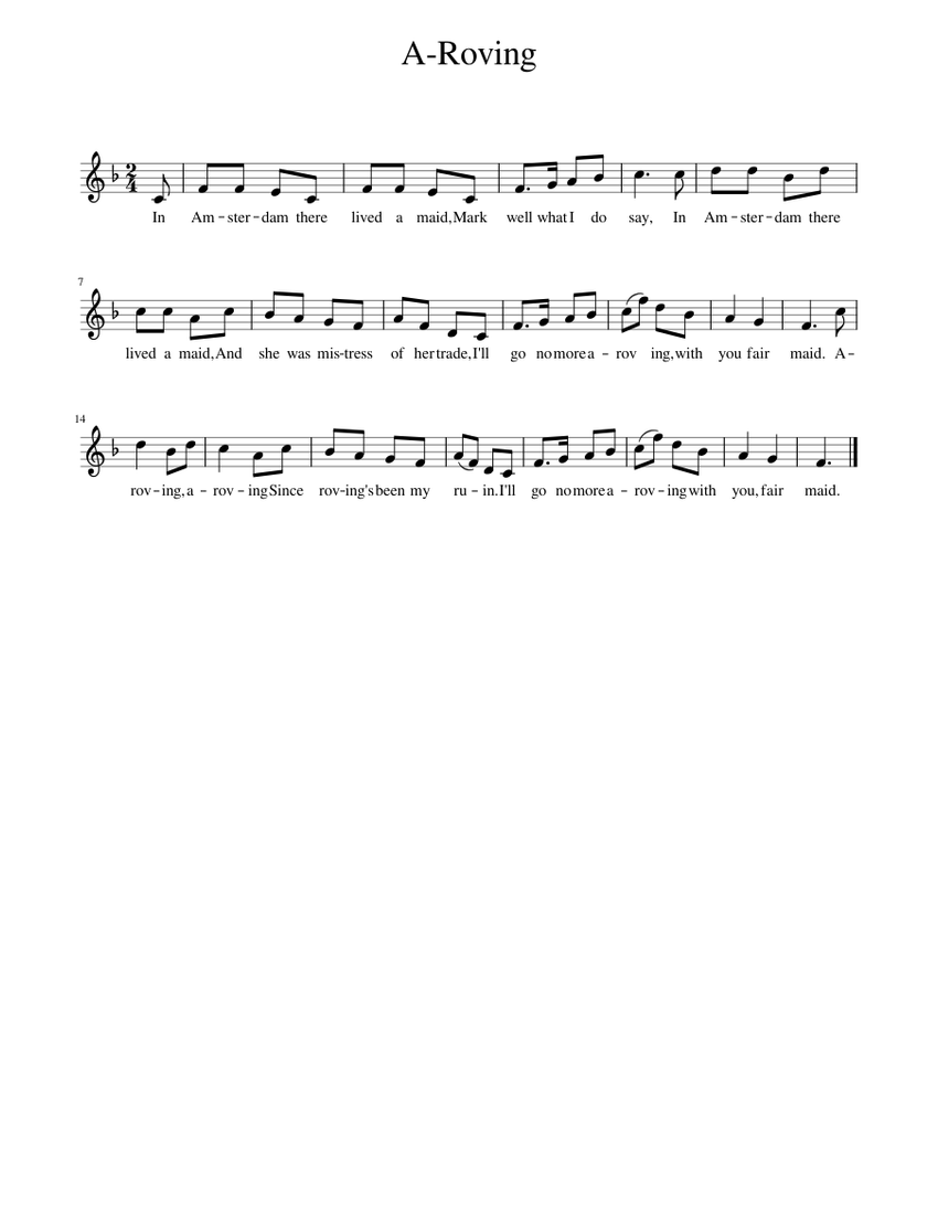 A-Roving Sheet Music for Piano (Solo) easy | MuseScore.com